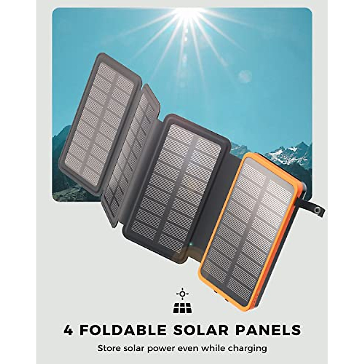 Solar Charger 26800mAh Power Bank, FEELLE 3 Outputs USB-C Portable Charger with 4 Foldable Solar Panels External Battery Pack for Cell Phone iPhone Camping Outdoor
