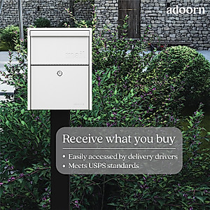 Adoorn Post Mount Mailbox, Large - Anti-Theft Locking Mailbox, Weatherproof Mailboxes for Outside The House, 15.5" H x 12" L x 18.5" D (White)