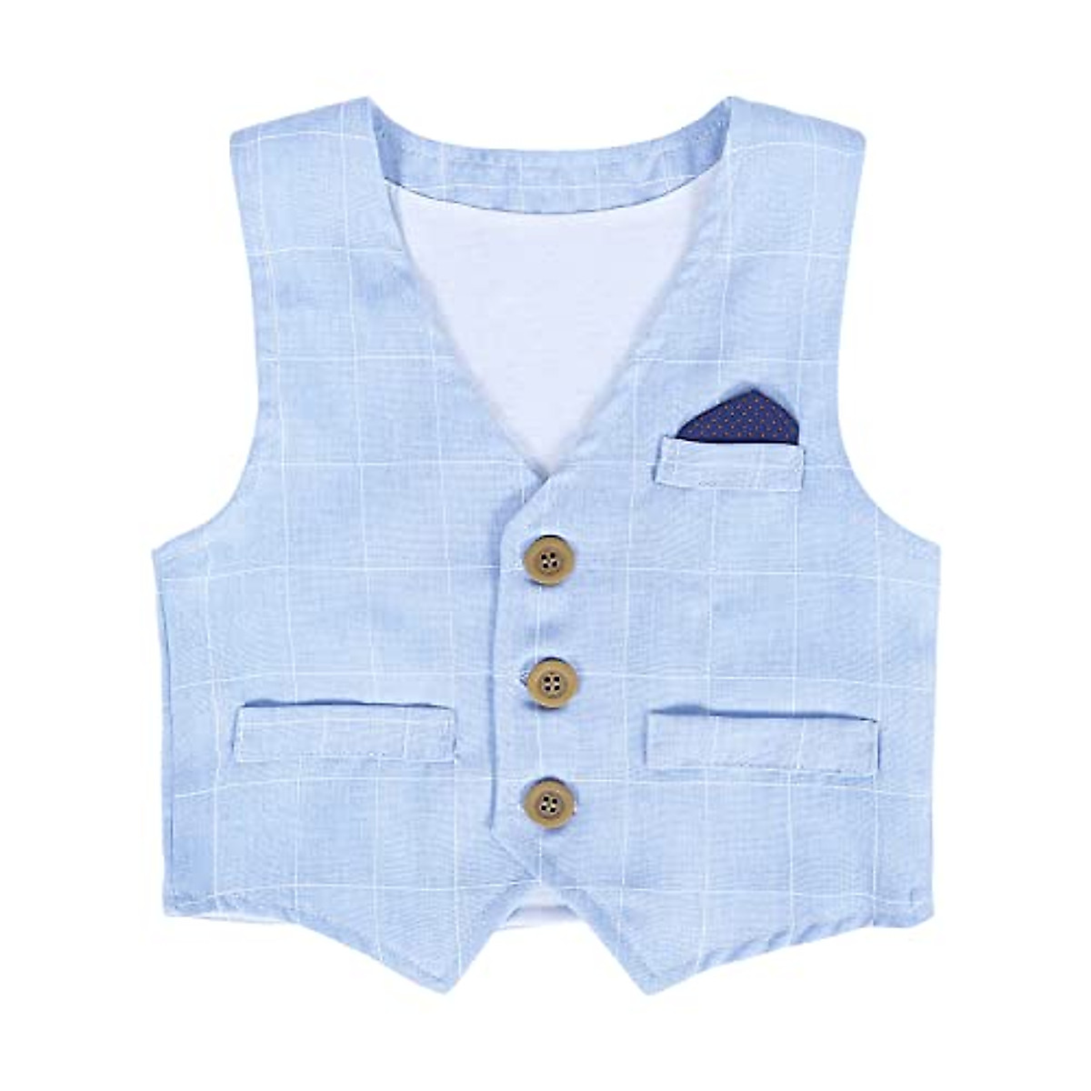 Marendyee Baby Boys' Suit Formal Outfits Long Sleeve Shirt Blue Plaid Vest Pants Gentleman Clothes Sets Wedding Photoshoot Infant Tuxedo 12-18 Months