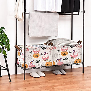 DIGTIA Halloween Flamingo Pumpkin Storage Bins Witch Spider Bat Collapsible Storage Basket with Handles Storage Box Organizer for Clothes Shelves Closet Cabinet Home Office, 1PC