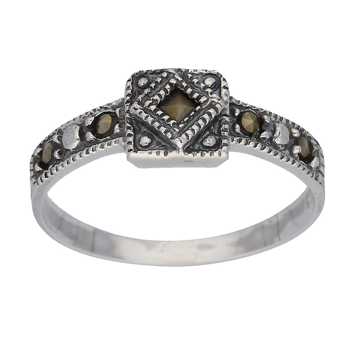 Petite Light Weight Square Sterling Silver Marcasite Ring Size 7(Sizes 6,7,8,9)