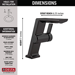 Delta Faucet Pivotal Matte Black Bathroom Faucet, Single Hole Bathroom Faucet, Single Handle Bathroom Faucet, Diamond Seal Technology, Drain Assembly, Matte Black 699-BL-DST