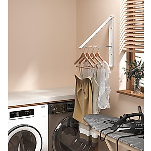 Dr.DJ Clothes Drying Rack Wall Mounted, Retractable & Foldable Clothes Hanger for Laundry Room Organization and Storage, Clothes Hanger Rack for Dorm, Closet, Balcony, Laundry Room(1P, Metal, White)