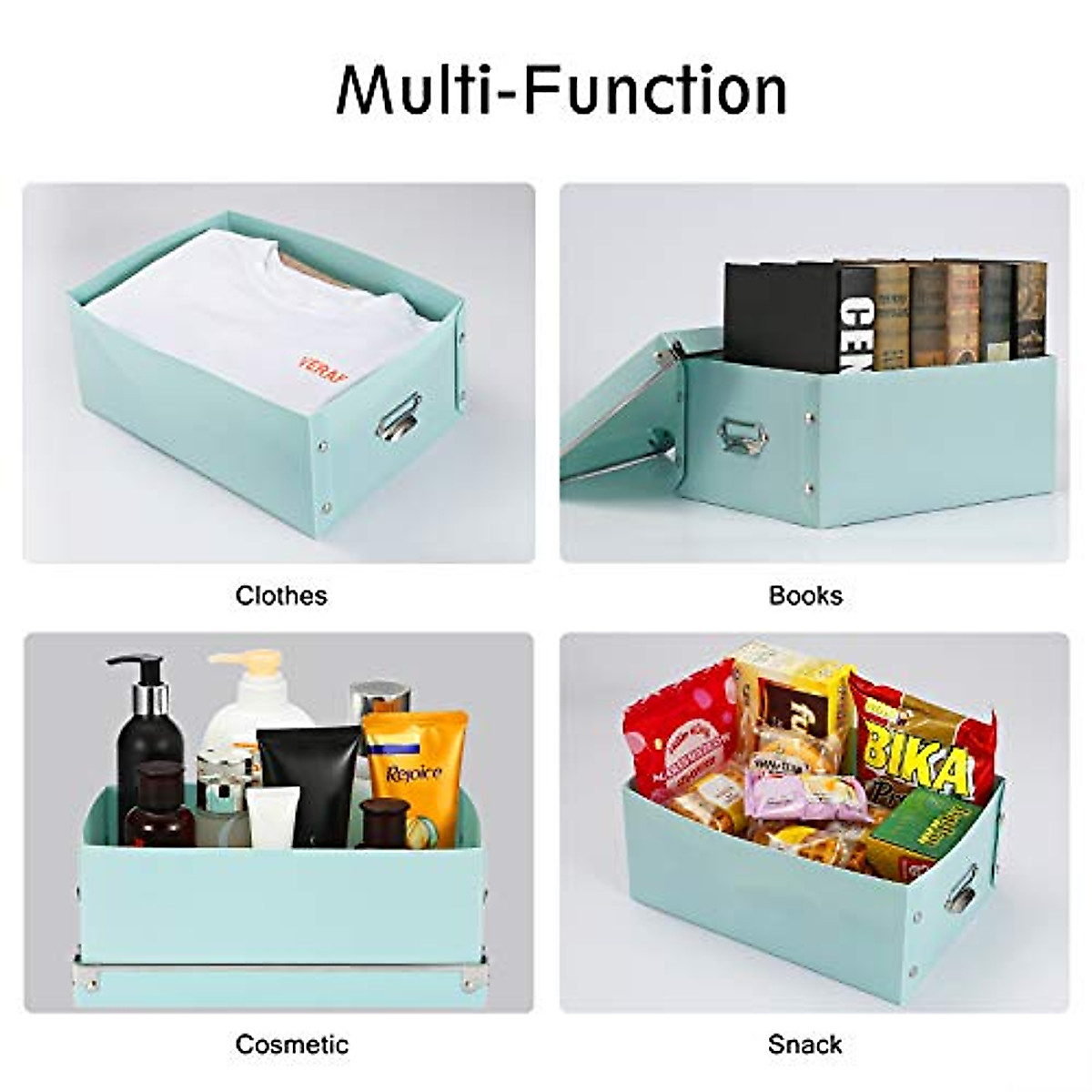 SEEKIND Foldable Storage Box with Lids and Handles Decorative, 3 in 1 Set, Multiple Size Plastic Box for Clothes, Toys, Cosmetic, Books …