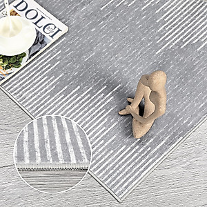 GarveeHome Washable Rugs 8x10 Geometric Diamond Stripes Rug for Living Room Modern Distressed Area Rug for Bedroom Contemporay Office Rug Low Pile Neutral Soft Nursery Rug Non Slip Grey