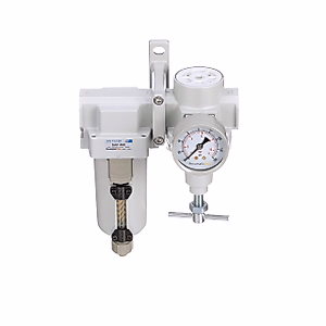 PneumaticPlus SAU420T-N04G-MEP Compressed Air Filter Regulator Combo 1/2" NPT -T-Handle, Manual Drain, Metal Bowl