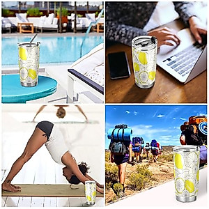 HXshaoye Sketch lemon yellow summer Stainless Steel reusable coffee cups with lids with Straw Leak Resistant Flip leak proof coffee travel mug for café cute cup 20 oz vaso para cafe 20oz