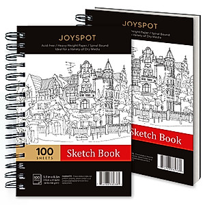 JOY SPOT! 5.5x8.5 Inch Sketch Book, Pack of 2, 200 Sheets (68 lb/100gsm), Spiral Bound Artist Sketch Pad for Artist Pro & Amateurs | Marker Art, Colored Pencil, Charcoal for Sketching