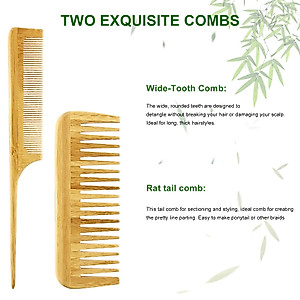 MRD Hair Brush Set, Natural Bamboo Comb Paddle Detangling Hairbrush, Wide-tooth and tail comb No Bristle, suit for Women Men and Kids Thick/Thin/Curly/Dry Hair Gift kit
