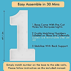 4FT Marquee Light Up Numbers Pre-Cut Frame Giant Marquee Numbers 1, Mosaic Numbers for Balloons, Two 20th 21st Birthday Decorations, 22nd Birthday Party Decor, 2023 Graduation Decorations