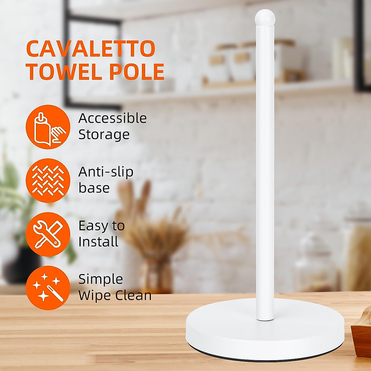 E-ROOM TREND Paper Towel Holder 1.8 LBS Heavy Weighted Base Sturdy Metal Paper Towel Dispenser Kitchen Steady Bathroom Towel Roll Stand Organizer Paper Roll Holder for Countertop Matte White(A075)