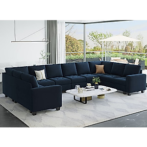 Belffin Velvet Long 2-Seat Module for Modular Sofa Sectional Couch Accent Armless 2 Seater Sofa Couch Chair Modern Fabric Blue