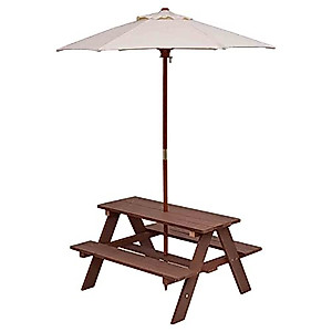 Costzon Kids Picnic Table, Wooden Table & Bench Set w/Removable & Foldable Umbrella, Toddler Patio Set for Backyard, Garden, Lawn, Girls & Boys Gift, Kids Table and Chair Set for Outdoors (Natural)