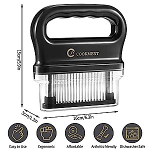 Meat Tenderizer with 48 Stainless Steel Ultra Sharp Needle Blades, Kitchen Cooking Tool Best for Tenderizing, BBQ, Marinade by JY COOKMENT