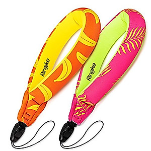 Ringke Waterproof Float Strap (2 Pack), Underwater Floating Strap, Wristband, Hand Grip, Lanyard Compatible with Camera, Phone, Key and Sunglasses (Palm Leaves & Banana)