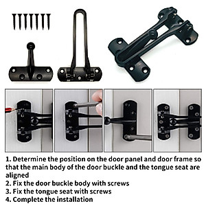 Door Latch Security Bar Locks for Front Door,Thicken Solid Aluminium Alloy Door Stopper Security Home Reinforcement Lock for Swing-in Doors (3 Pack Black)