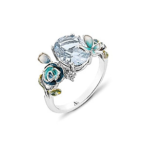 Anthia Jewelry Womens Sterling Silver Sparky Bling Oval Cut Gemstones Floral Filigree Cute Rose Flowers Cubic Zirconia Statement Accessory Jewelry Band Ring, Light Blue, Size 8