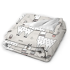 Llama and Cactus Flannel Reversible Sherpa Throw Blanket Fuzzy and Soft Fleece Bed Blanket50 40 inches