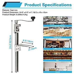 IRONWALLS Commercial Can Opener Heavy Duty, 24.6” Manual Can Opener for Large Cans Up to 17.7”, Tabletop Industrial Can Opener with Stainless Steel Blade for Restaurants, Bars, Canteens