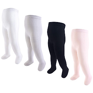Hudson Baby Cotton Tights, 4 Pack, Light Pink and Black, 0-9 Months