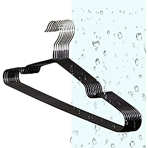 GXLQIJU Clothing Hangers Non-Slip Durable Metal Hanger with Rubber Coating Space-Saving Slim Standard Clothes Hangers for Shirt Skirt Coat (Black, 32pack)