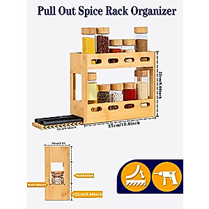 Vinknde Pull Out Spice Rack Organizer for Cabinet,Bamboo Spice Rack Soice Rack 2 Tiers,Slide Out Vertical Seasoning Spice Organizer for Cabinet,Pantry,Kitchen