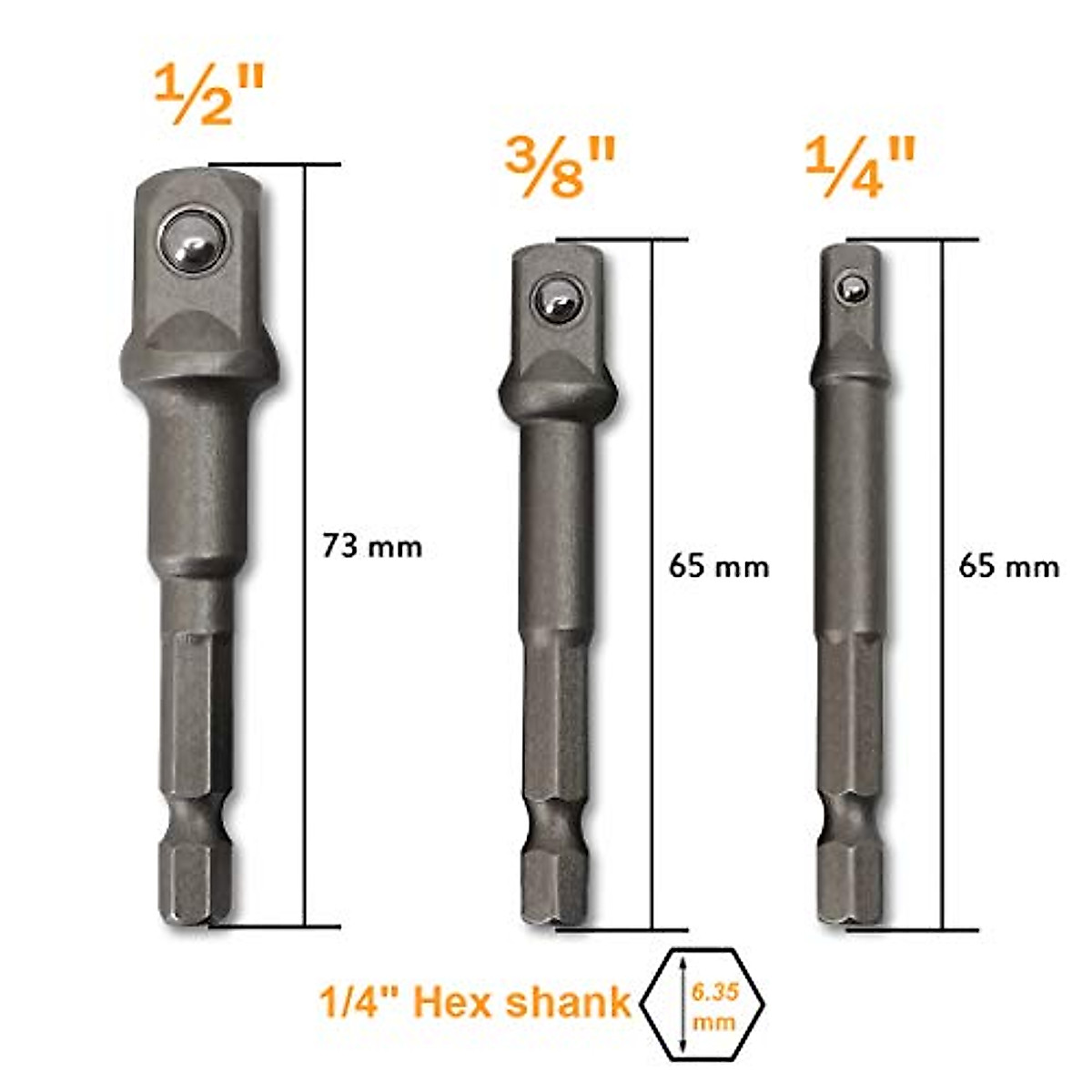 Impact Socket Adapter Set, PTSLKHN 3 PCS | 1/4", 3/8", 1/2" Drive, Socket Adapter for Drill, 3/8 to 1/2 Socket Adapter, 3/8 to 1/4 Socket Adapter, Adaptation to High Torque Impact Wrenches