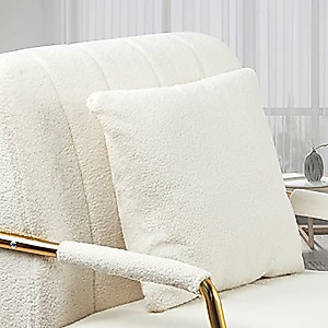 wirrytor Modern Teddy Fleece Fabric Accent Chair with Ottoman, Upholstered Leisure Chair with Metal Frame Single Sofa Armchair with Pillow for Living Room Bedroom Office Balcont (Teddy Beige)