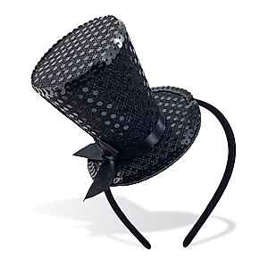 Black Mini Top Hat Headband Fascinator Tea Party Headpiece for Women Lady Gril 1920s Gatsby Party Halloween Christmas Costume Accessory