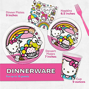 Hello Kitty Birthday Decorations & Party Supplies | Hello Kitty Plates, Cups, Napkins, Tablecloth, Forks, Sticker | Serves 16 Guests | Officially Licensed