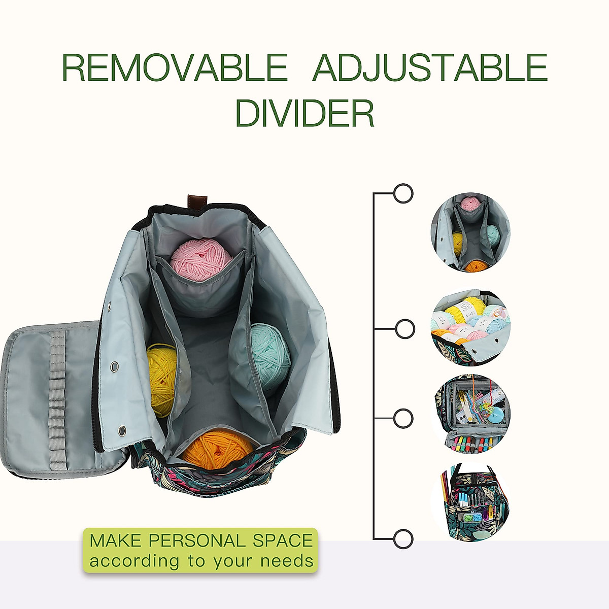 Looen Yarn Knitting Storage Tote-Large Capacity Crochet Organizer Portable Travel Bag With Shoulder Strap Crochet Hooks Case for Unfinished Bulk Project