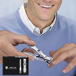 2024 Upgrade Nail Clippers for Men Thick Nails - DRMODE Large Wide Jaw Opening Toe Nail Clippers for Seniors, Heavy Duty Stainless Steel No Splash Fingernail Clipper Cutters Long Handle with Catcher