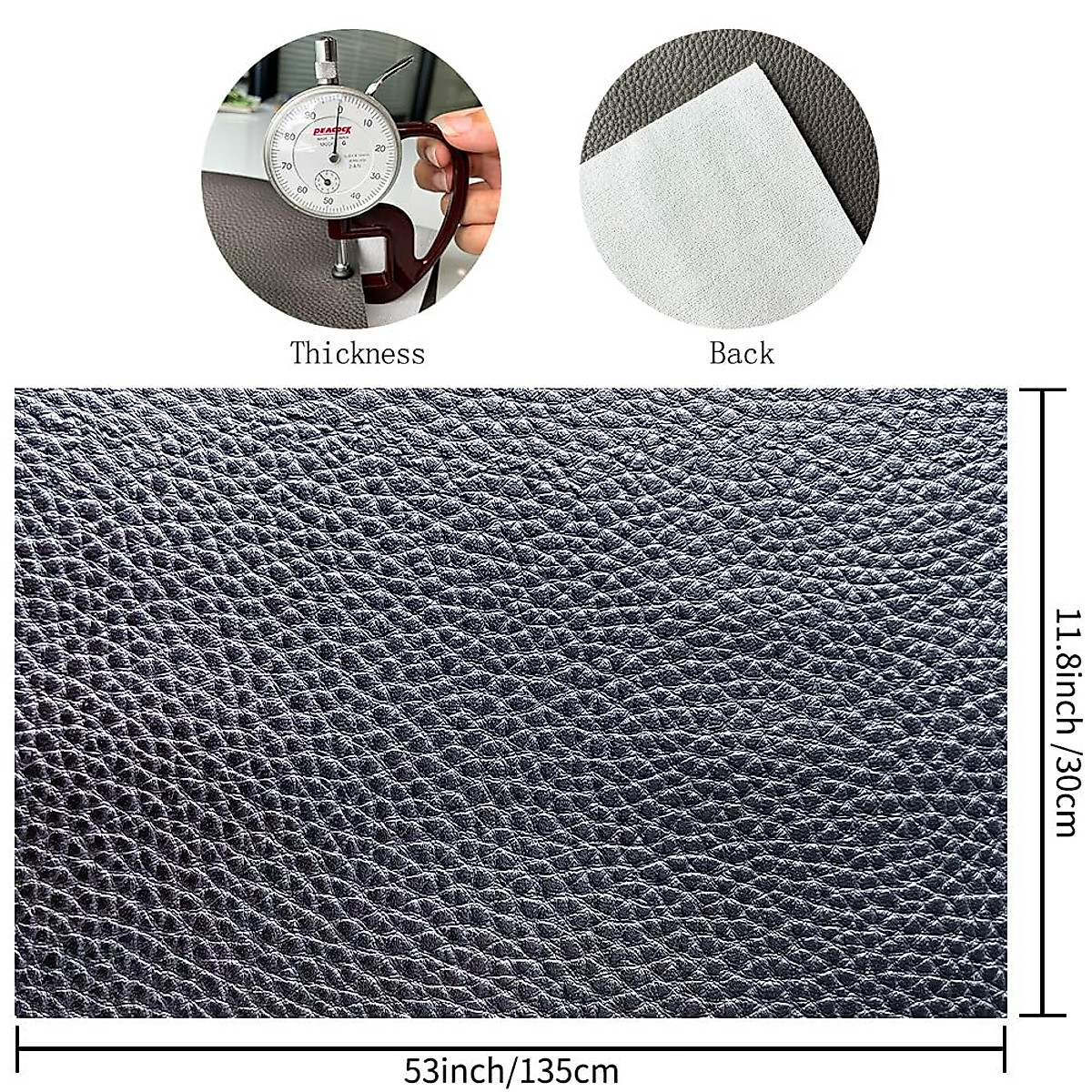 XHT Lychee Texture Vinyl Solid Color Faux Leather Fabric for Hair Bows Jewelry Making, Black