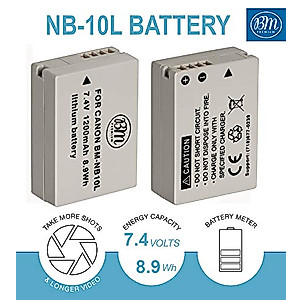 BM Premium (2 Pack NB-10L Battery for Canon PowerShot G1 X, G3-X, G15, G16, SX40 HS, SX50 HS, SX60 HS Digital Camera