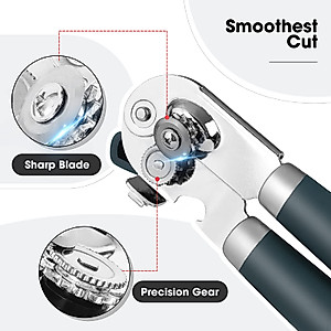 Can Opener Manual, Can Opener with Magnet, Hand Can Opener with Sharp Blade Smooth Edge, Handheld Can Openers with Big Effort-Saving Knob, Can Opener with Multifunctional Bottles Opener