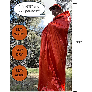 Emergency/Survival Bivvy Bag - Mylar Sleeping Bag, Survival shelter, Reflects 90% Body Heat, Hiking, Camping, Outdoors, Fishing, Hunting, overlanding, Scouts, Ripstop Carry Bag w/Whistle (Orange)