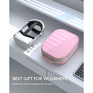 Aubika Pink Carrying Case for Meta Quest 3S/Quest 3/Oculus Quest 2/Pico 4/Quest Pro/Vision Pro, Compatible with Elite/Battery Headset Strap Accessories, Hard Travel Case