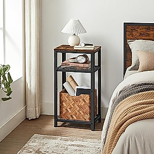 VASAGLE Tall Side Table, Telephone Table, End Table with 2 Mesh Shelves, for Living Room, Bedroom, Home Office, 11.8 x 15.7 x 29.5 Inches, Rustic Brown and Black ULET75BXV1