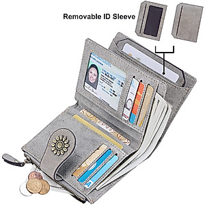 Lavemi Womens Leather Wallet Small Compact RFID Blocking Credit Card Case Purse with Zipper Pocket(Gray)