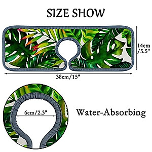 Kitchen Faucet Mats 2 Pieces Jungle Tropical Plam Leaf Faucet Sink Splash Guard Bathroom Counter and RV,Absorbent Faucet Counter Sink Water Stains Preventer