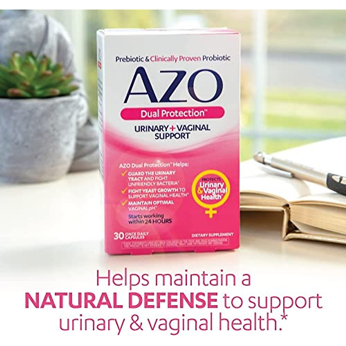 AZO Dual Protection | Urinary + Vaginal Support* | Prebiotic Plus Clinically Proven Women's Probiotic | Starts Working Within 24 Hours | Non-GMO | 30 Count