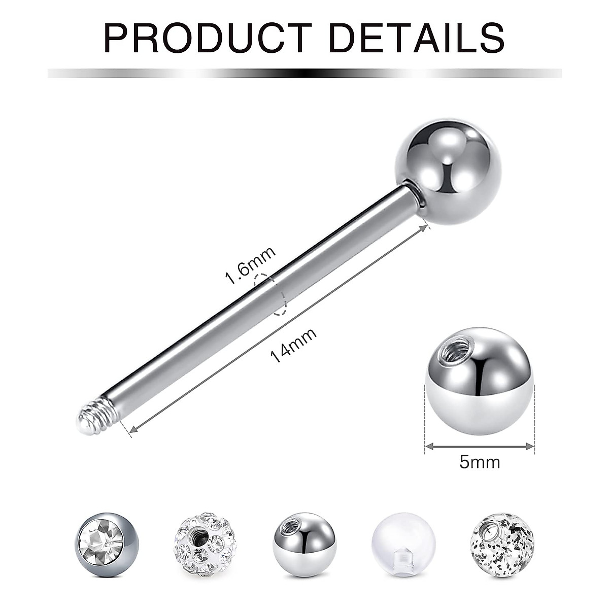 Incaton 14G 5 Pairs Nipple Rings Tongue Ring Surgical Steel Nipplerings Retainer Piercing Women Silver Straight Barbells 12mm-18mm