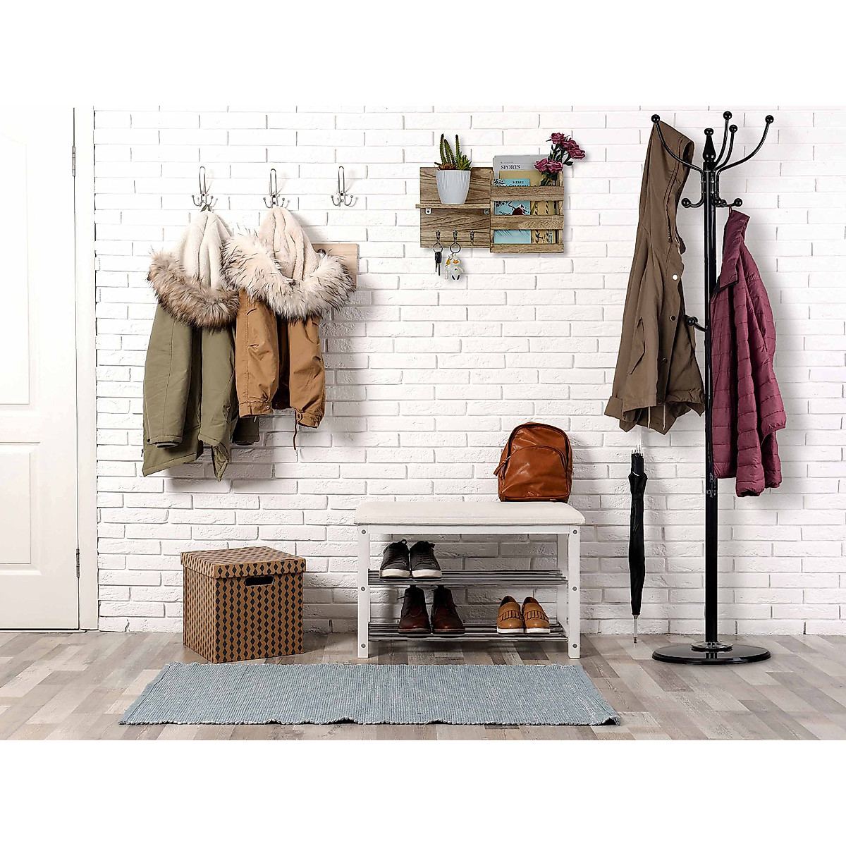 AIBLOM Wall Key Holder with Shelf，Wall Mounted Mail Organizer, Rustic Farmhouse Key Hooks for Wall Decorative, Dog Leash Organizer for Wall/Entryway/Mudroom