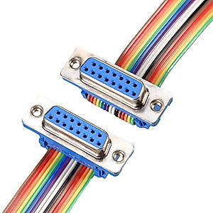uxcell IDC Rainbow Wire Flat Ribbon Cable DB15 Female to DB15 Female Connector 2.54mm Pitch 11.8inch Length