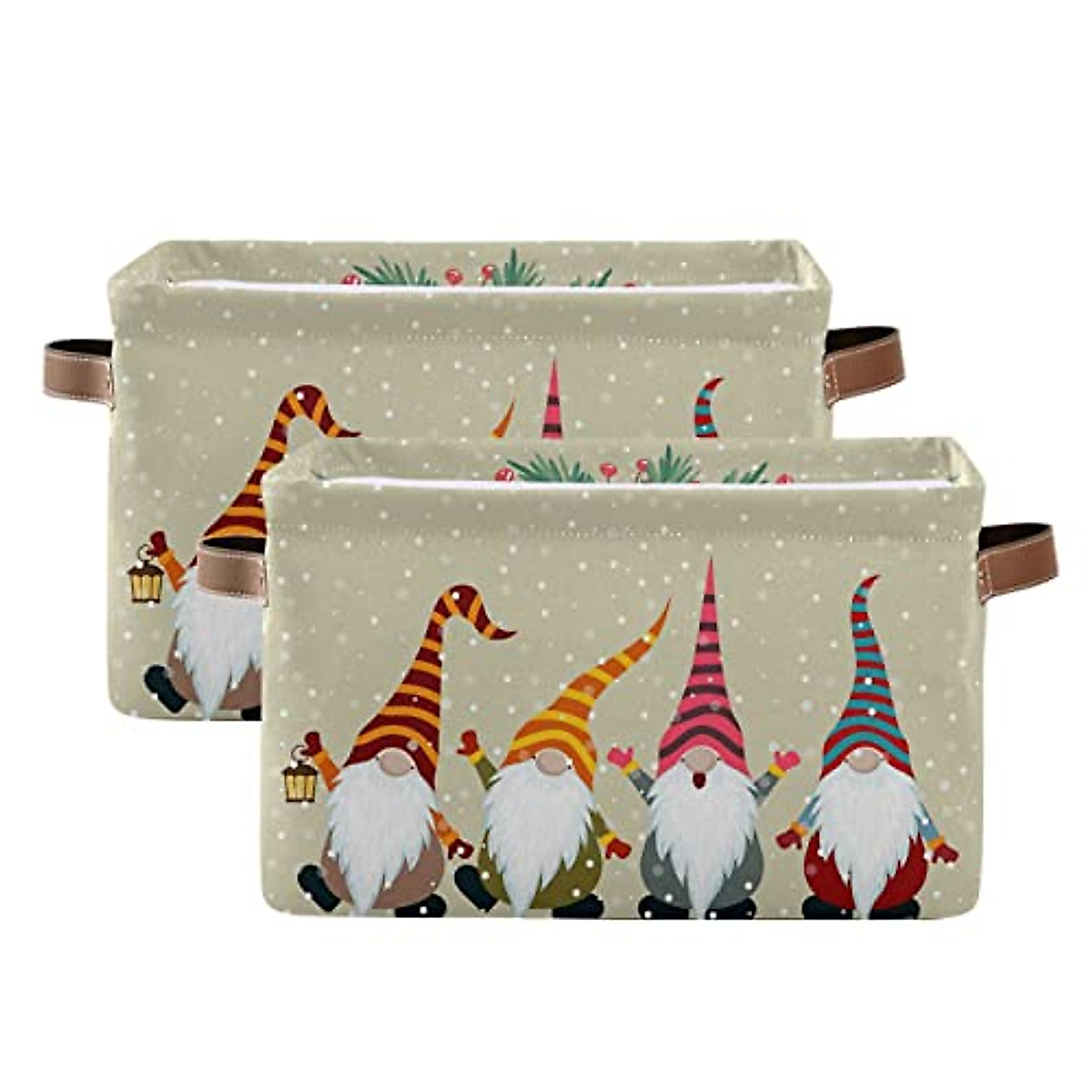 senya Christmas Basket with Handles, Christmas Card with Gnomes Foldable Fabric Collapsible Storage Bins Organizer Bag for Storage Toy Clothes, one size x1