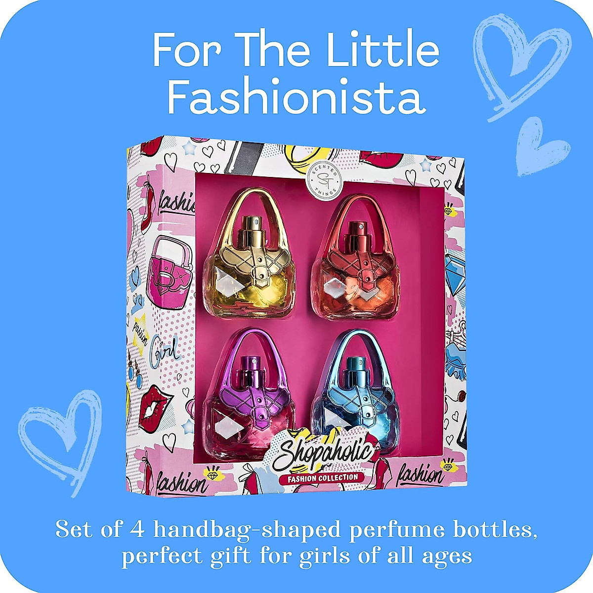 SCENTED THINGS Shopaholic Perfume Set for Teen Girls, Kids Perfume for Girls 8-12 & Teens, Fashion Collection 4 Handbag-Shaped Perfume Spray Bottles