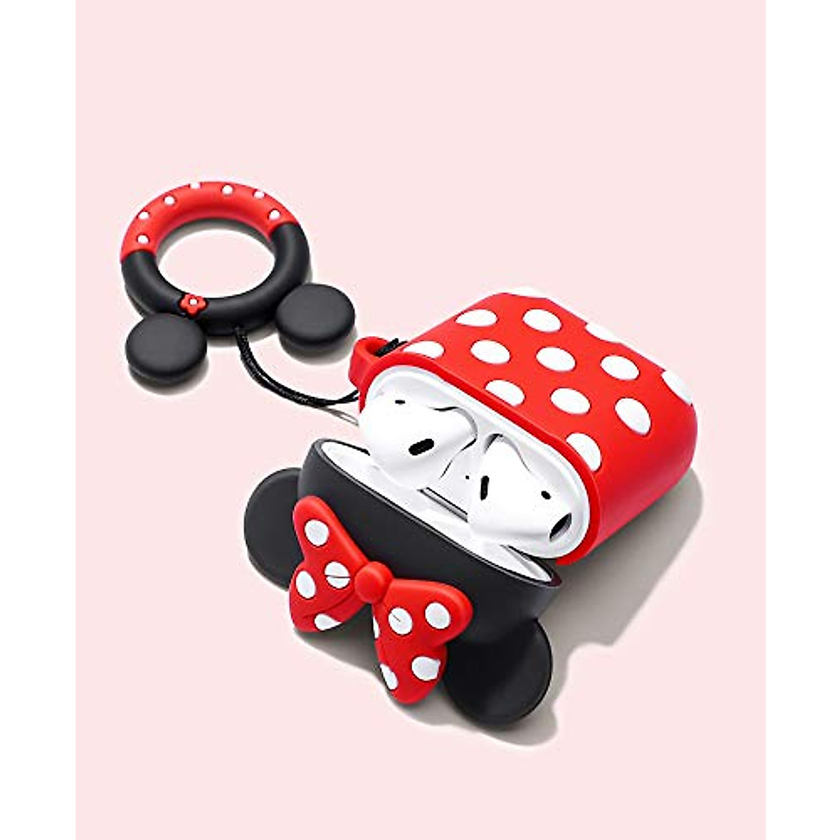 AKXOMY Compatible with Airpods Case Cover, Cute Cartoon Minnie Mouse Airpods Case, Charging Drop-Proof Soft Silicone Protective Cover Case for Girls Women Kids Airpods 2 & 1 (Minnie)