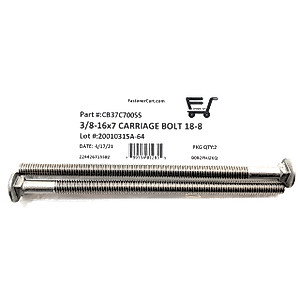 3/8-16 x 7 Carriage Bolts Stainless Steel 18-8 (2 Pieces)