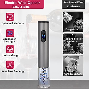 Obsoorth Electric Wine Bottle Opener Set Silver with Foil Cutter Battery Operated Automatic Corkscrew Cork Remover Tool Easy to Use for Waiter Bartender Home Kitchen Aid Party Bar Travel