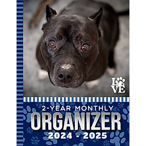 2-Year Monthly Organizer 2024-2025: 8.5x11 Large Dated Monthly Schedule With 100 Blank College-Ruled Paper Combo / 24-Month Life Organizing Gift / Black Pitbull Terrier - Pit Bull Theme Cover